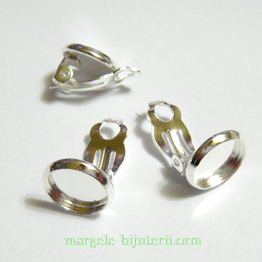 Margele-bijuterii.com - Clipsuri cercei cabochon, argintii, interior 10mm